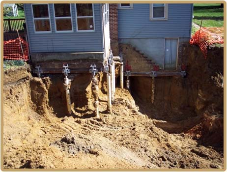Foundation repair using Helical Piles, Chance Helical Pier Installer